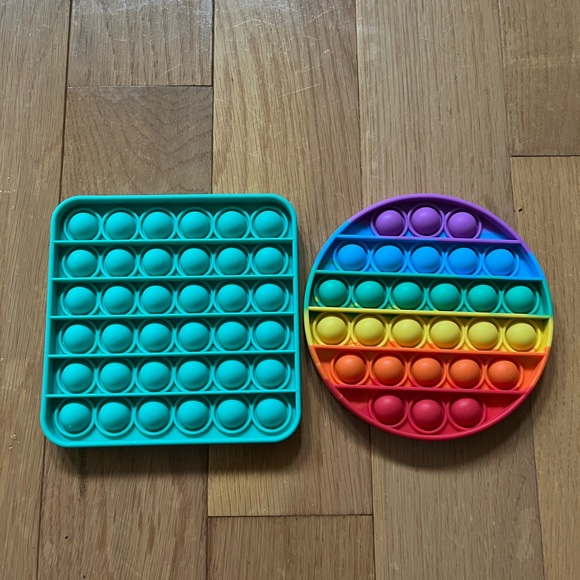Toys | Lot Of 2 Square And Circle Popit Fidgets Rainbow And Blue | Poshmark